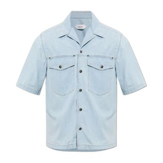 Versace Homme, Chemises, Bleu, Taille: M Chemise en coton denim avec logo brod&eacute;