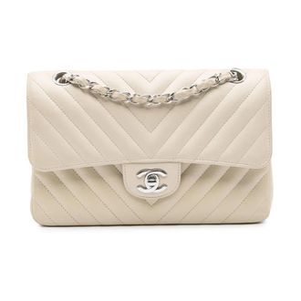 Chanel Pre-owned Kleine Classic Chevron Lammleder Double Flap Umh&auml;ngetasche - - Pre-owned - Damen - Wei&szlig; - ONE SIZE