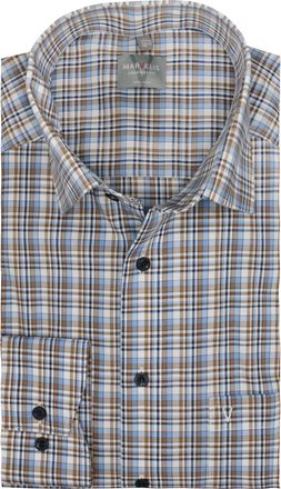 Marvelis Comfort Fit Herren Langarm Businesshemd | Blau Braun kariert | New Kent Kragen Gr. 43