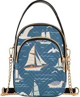 Mnsruu Sac à bandoulière pour femme motif voilier et mouette bleu océan avec sangle réglable
