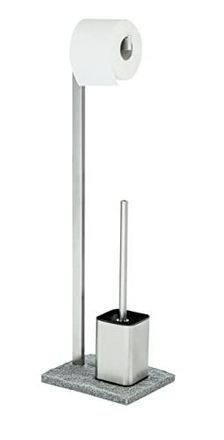 WENKO Combin&eacute; WC 2en1 Brosse WC et d&eacute;rouleur Papier Toilette, Granit, Acier INOX - polyr&eacute;sine, 23x73,5x19,5 cm