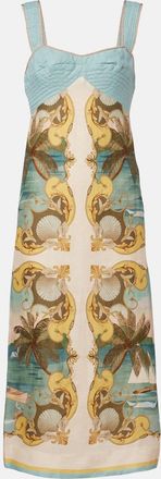 Farm Rio Midikleid Royal Sea aus Leinen