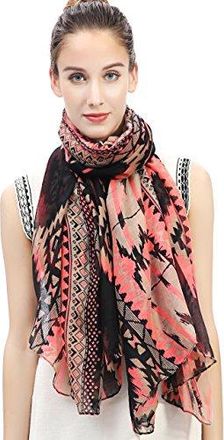 Lina & Lily Écharpe Foulard pour Femme Imprimé Aztèque Tribal (Rose et Noir)