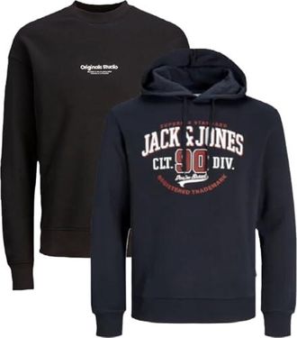 Jack & Jones Sweat &agrave; capuche grande taille pour homme avec logo 2 col 3XL 4XL 5XL, Lot de 2, XXXXL