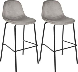 The Home Deco Factory Chaise de bar en velours c&ocirc;tel&eacute; Giulia gris (Lot de 2)