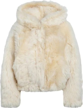 BLANCHA Veste en fourrure &agrave; capuche - Femme - Vestes - Beige - Taille: 36 FR