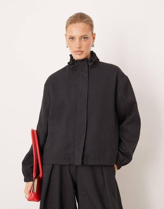 Asos Elegante Trainingsjacke in Anthrazit mit Stehkragen, Kombiteil-Grau