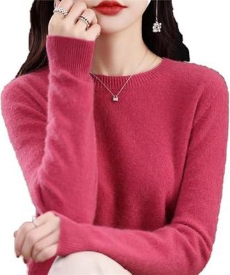 Generic Pull 100 % cachemire pour femme, pull tricot&eacute; doux et chaud &agrave; col rond pour lautomne et lhiver 2025, rose fonc&eacute;, XXL