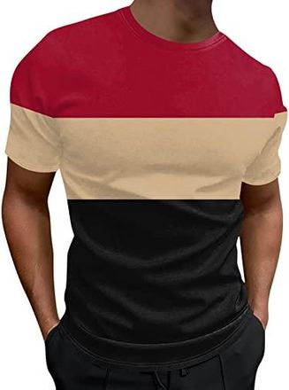 Generic T-shirt ray&eacute; ample pour homme Printemps et &eacute;t&eacute; Loisirs Sports Respirant Confortable Plage Vent Rayures Couleur T-shirt &agrave; manches courtes, beige, XXL