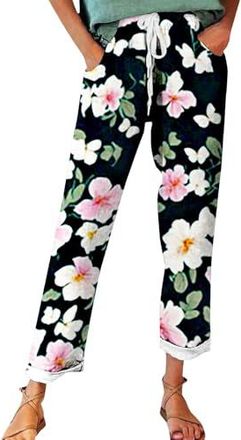 Generic Pantalon Femme Large Fluide Blanc Lin &Eacute;t&eacute; Womens Autumn Fragrant Linen Print Casual Pants Perfect for Spring Comfortable and Trendy for Relaxed Days a