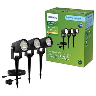 Philips Reuel Spot dExtérieur 24 V GardenLink Basse Tension, 2700 K, 180 lm, Noir, Kit de Démarrage, Lot de 3, Prise EU