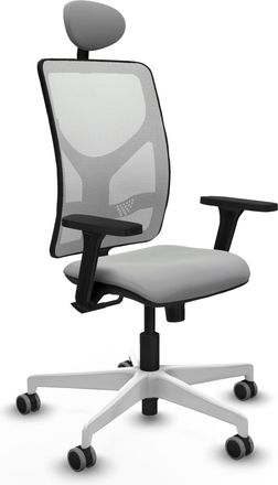 Piqueras y Crespo Schreibtischstuhl, wei&szlig; und grau, mit 3D-Armlehnen, h&ouml;henverstellbarer Lendenwirbelst&uuml;tze und festem Kopfteil, ausgestattet mit 3 Positionen und Schne