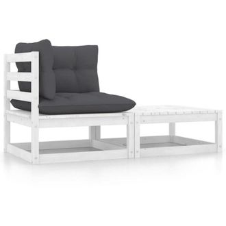 vidaXL Salon de jardin 2 pcs avec coussins Blanc Bois de pin massif Vidaxl