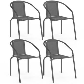IDMarket Lot de 4 chaises de jardin THELMA m&eacute;tal et textil&egrave;ne empilables gris anthracite