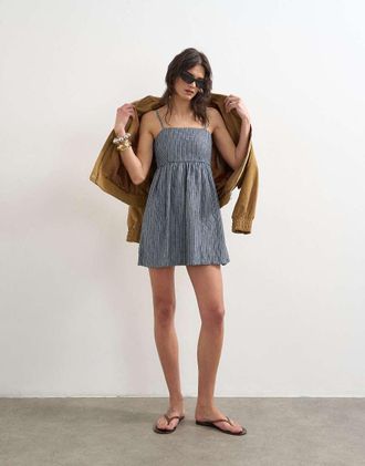 Topshop Jeans-Tr&auml;gerkleid in Blau mit Streifen und R&uuml;ckenausschnitt