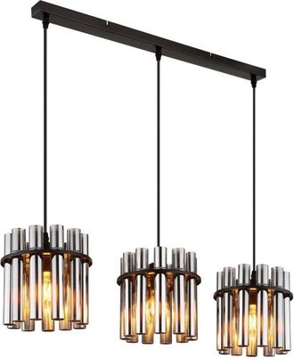 Globo Lighting Suspension, plafonnier, verre fum&eacute; noir, 3 lumi&egrave;res, H 120 cm