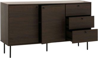 Hhg Neuwertig] Kommode HHG 292, Sideboard, 3 Schubladen 2 T&uuml;ren, skandinavischer Stil Metall Holz Melamin mvg 85x150x40cm dunkelbraun