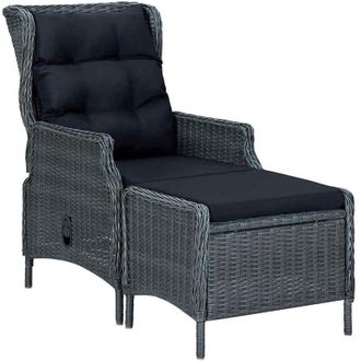 vidaXL Vidaxl - Chaise inclinable de jardin tabouret R&eacute;sine tress&eacute;e Gris fonc&eacute;