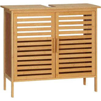 HOMCOM Meuble sous lavabo salle de bain en bambou meuble sous vasque 2 portes 66 x 29 x 61,5 cm-Bois naturel