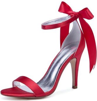 Generic Chaussures Mariage Femmes Aiguille Talon Heel Ouvert Bout Sandales Mariée Talons Classique Dress Heels10.5 CM,Rouge,40 EU