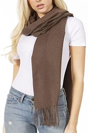 Sakkas 1590 -Booker Toucher Cashmere Foulard dhiver Unisexe Couleur Solide avec Franges - Chocolat - One Size Regular
