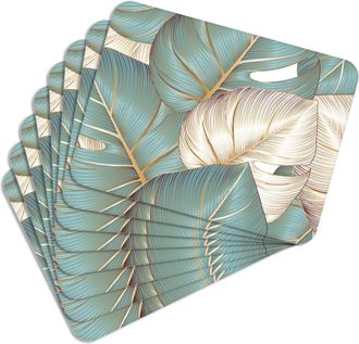 MG Design Set aus 8 Kork-Platzsets - Golden Monstera - 30 x 40 cm - hitzebest&auml;ndig & abwischbar, mit Korkr&uuml;ckseite