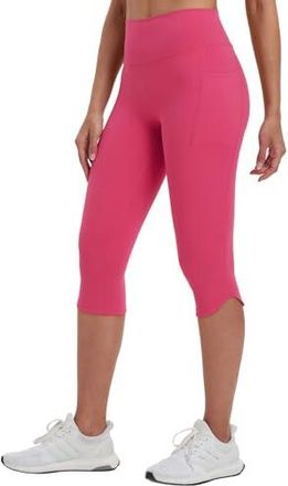 Baleaf Legging capri pour femme de 43,2 cm avec poches, longueur genou, taille haute, extensible, pour l&eacute;t&eacute;, le yoga, lentra&icirc;nement, lexercice, rose rouge, X
