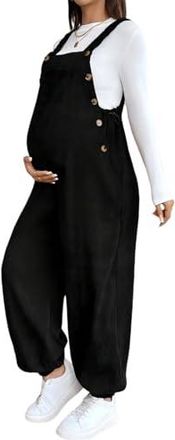 Generic Salopette de maternit&eacute; en velours c&ocirc;tel&eacute; pour femme, barboteuse, sans manches, bretelles r&eacute;glables et taille ample, Noir, XL