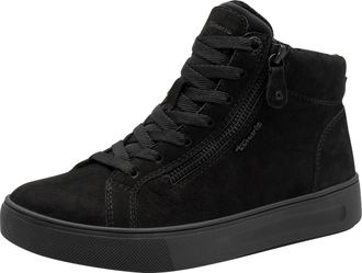 Tamaris Comfort Damen Sneaker hoch zum Schn&uuml;ren mit Rei&szlig;verschluss, Schwarz (Black Nubuk), 39 EU