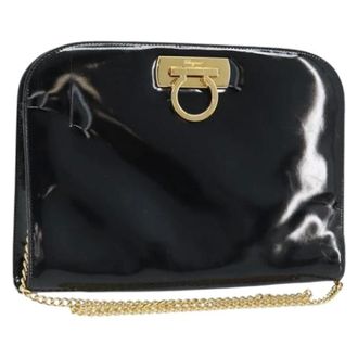 Ferragamo Sac bandouli&egrave;re en cuir verni Pre-owned - Femme - Pre-owned - Noir - Taille: ONE Size