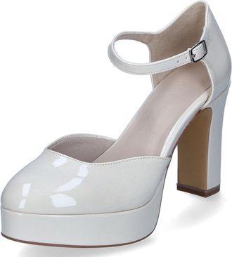 Tamaris Damen Pumps mit Riemen Vegan Blockabsatz; Ivory PATENT/beige; 39 EU