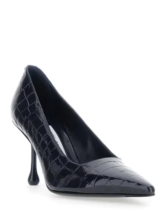 Jimmy Choo London Womens Pumps Ixia 80 Shiny Croc Embossed Blue Calfskin