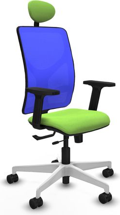 Piqueras y Crespo Arbeitsstuhl mit 2D-Armen, h&ouml;henverstellbarer Lendenwirbelst&uuml;tze und festem Kopfteil, ausgestattet mit Syncro/Traslack und Schneideschaum, Blau/Pistaz