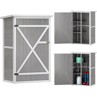 OUTSUNNY Gartenschrank Holz, Ger&auml;teschuppen wetterfest 75x56x115cm, Ger&auml;tehaus mit T&uuml;r, B&ouml;den, Ger&auml;teschrank, Gartenhaus Werkzeugschrank Gartenschuppen f&uuml;r