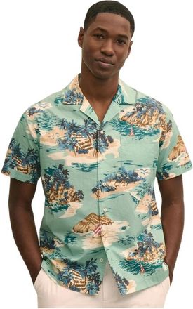 Brooks Brothers Homme, Chemises, Bleu, Taille: L Island Print Cotton Camp Shirt