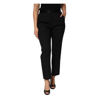 Dolce & Gabbana Schwarze Wollhose mit hoher Taille und schmalem Schnitt - - Trousers - Damen - Schwarzk - 2XL