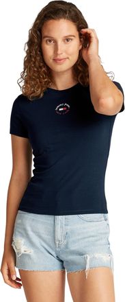Tommy Jeans Damen T-Shirt Kurzarm Essential Logo Tee Slim Fit, Blau (Dark Night Navy), XXS