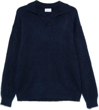Family Fir$t Milano Strickpullover mit Poloshirtkragen - Blau