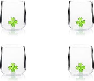 Excelsa Inside Lot de 4 verres en verre borosilicat&eacute;, d&eacute;cor&eacute;s &agrave; la main avec des sujets int&eacute;rieurs au verre, transparent, 450 ml (tr&egrave;fle &agrave; quatre feuilles)