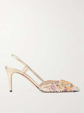 Valentino Garavani Vlogo Slingback-pumps Aus Metallic-leder Mit Verzierungen - Mehrfarbig