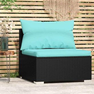 vidaXL Garten-Mittelsofa mit Kissen Schwarz Poly Rattan - Vidaxl