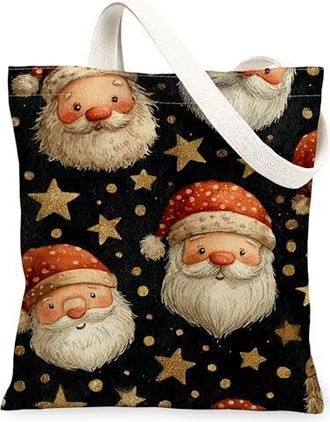 Generic Sacs fourre-tout en toile motif P&egrave;re No&euml;l, motif vacances fantaisie, sacs d&eacute;picerie r&eacute;utilisables, No&euml;l festif, l&eacute;ger, lavable, Noir/blanc, 13x15 Inch