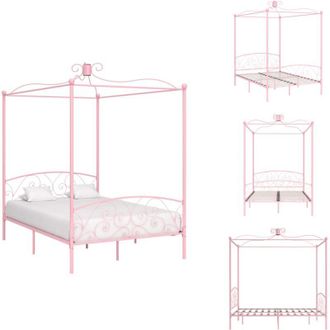 vidaXL Himmelbett-Gestell Rosa Metall 140 x 200 cm - Himmelbett Gestell - Rosa - Metallbettrahmen - Doppelbett - Betten F&uuml;r Schlafzimmer