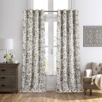 Elrene Home Fashions Avalon Fenstervorhang, modernes Cottage, von der Natur inspiriert, botanisches Blumenmuster, Verdunkelungsvorhang, Leinen-Mischgewebe, 1