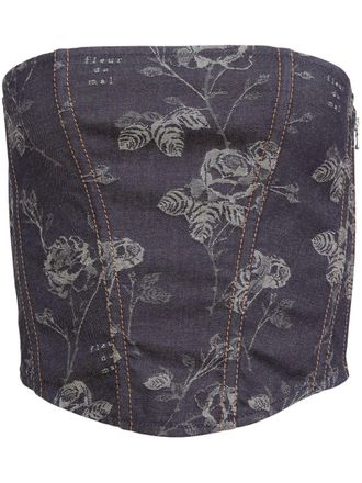 Fleur du Mal haut-corset à fleurs en jacquard - Bleu