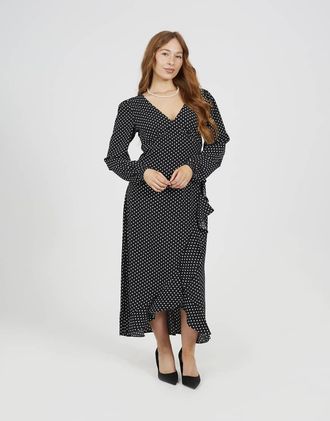 Brave Soul Midi-Wickelkleid in Schwarz mit R&uuml;schendetail
