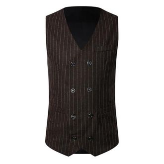 Generic Gilet ray&eacute; &agrave; double boutonnage pour homme - Col en V - D&eacute;contract&eacute; - Classique - Tendance - Unique - Coupe ajust&eacute;e - Confortable - Pour f&ecirc;te de mariag