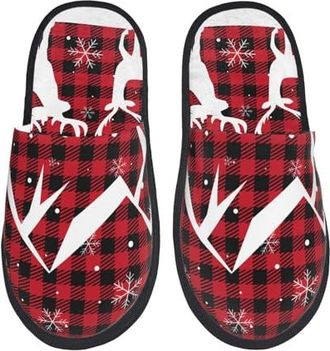Generic Carreaux De No&euml;l &Agrave; Motif Buffle Femme Homme Chaussures De Maison Doux Pantoufles Respirantes Chaussons Pour Maison Int&eacute;rieur Automne M
