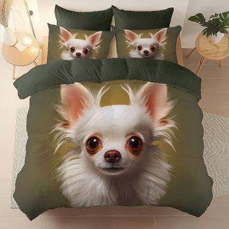 Generic Bettw&auml;sche Set Mehrfarbig Mode Fotografie Niedlich Tiere Chihuahua Weich Bettbezug, 3teilig - 1 Bettw&auml;sche 260 x 240 cm und 2 Kissenbezug f&uuml;r Jugendli