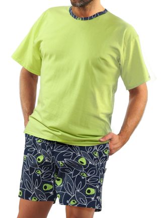 Sesto Senso Schlafanzug Herren Kurz grün Baumwolle Pyjama Sommer Kurzarm 4XL 2422-22